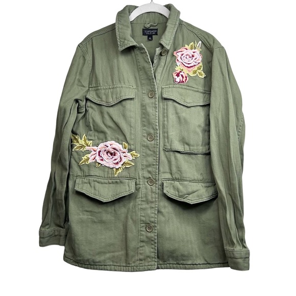 Topshop | Jackets & Coats | Topshop Army Green Embroidered Floral Rose ...